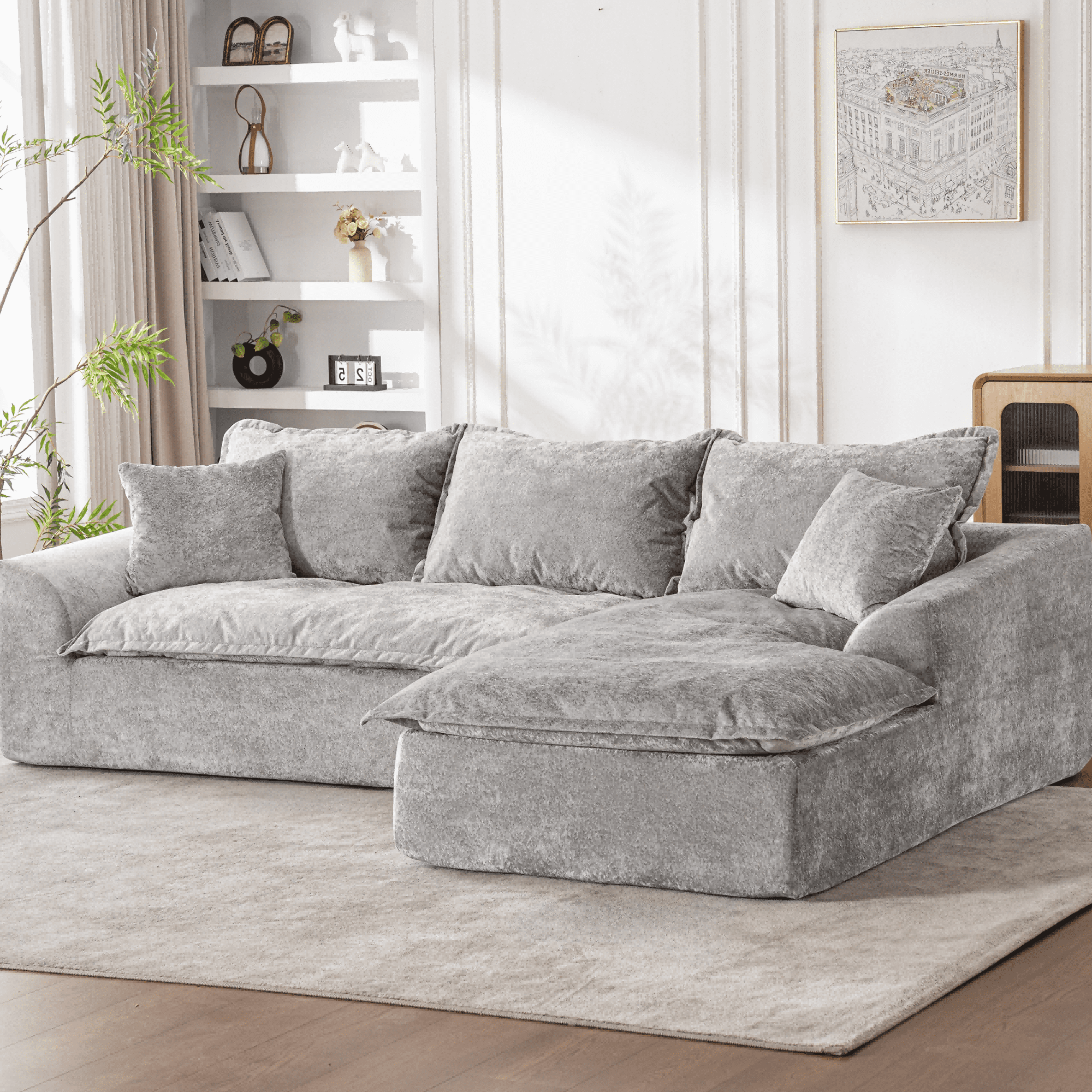 LEHZROAJ 103" Chenille Compressed Sofa,L Shaped Sectional Couch Pillows ...