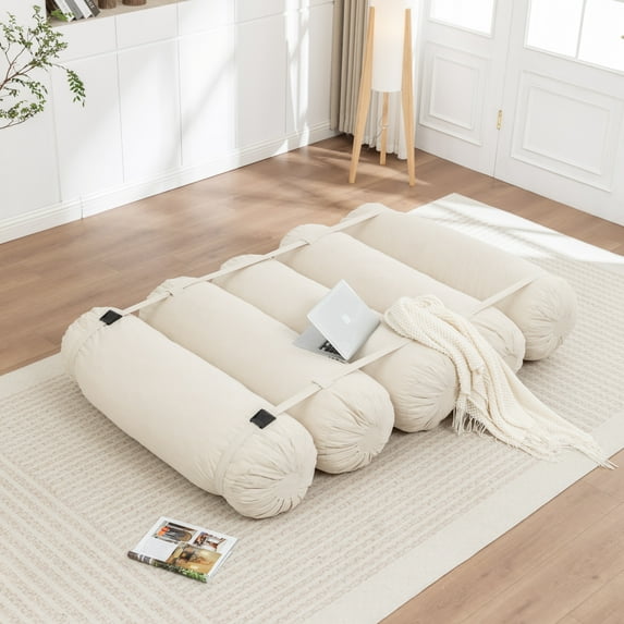 LEHZROAJ Modern Corduroy Compressed Floor Sofa,Round Couch Adjustable ...