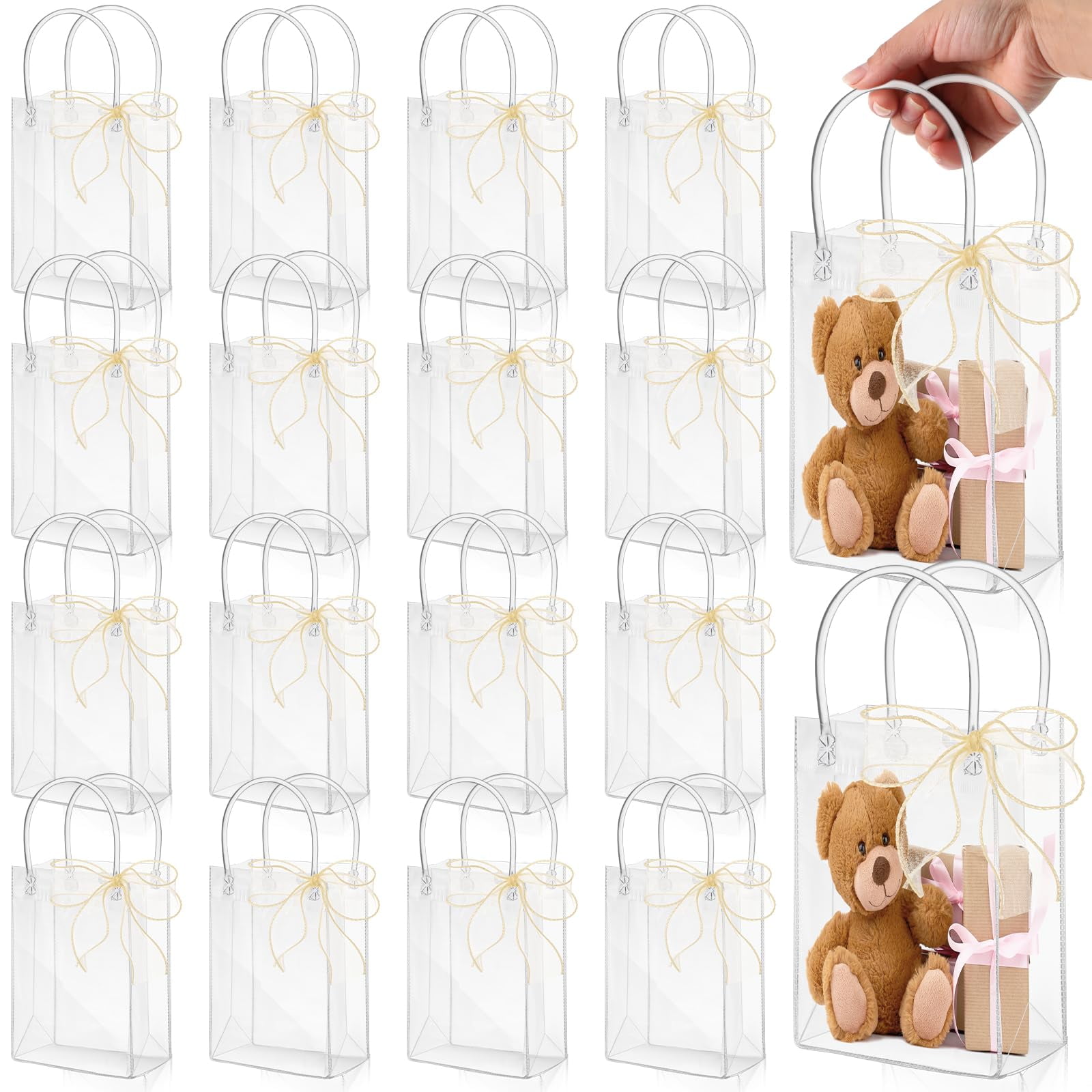 LEIFIDE 32 Pcs Clear Plastic Gift Bags with Handles and Champagne ...