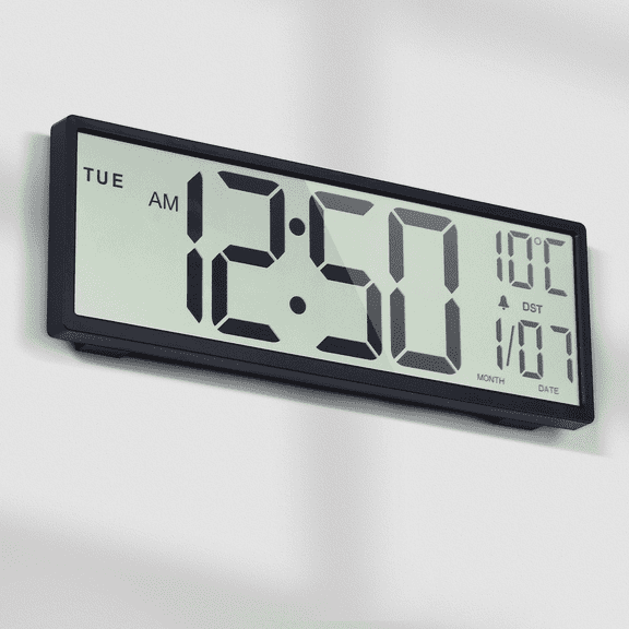 Large Display Digital Wall Clock, Battery Operated with Temperature ...