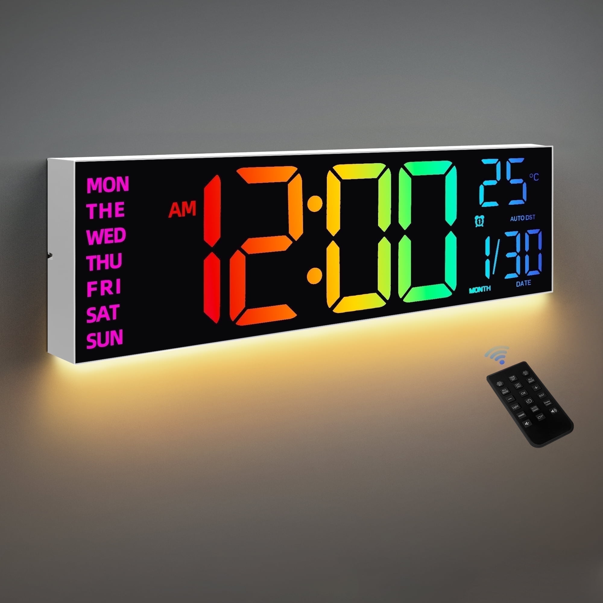 LEIKE 16.2" Large Digital Wall Clock with Auto DST Brightness Dimmer ...