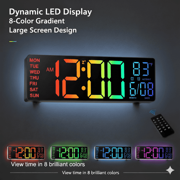 16.5" Large Digital Wall Clock with BT Sync, RGB Lights with 11 Scenes ...