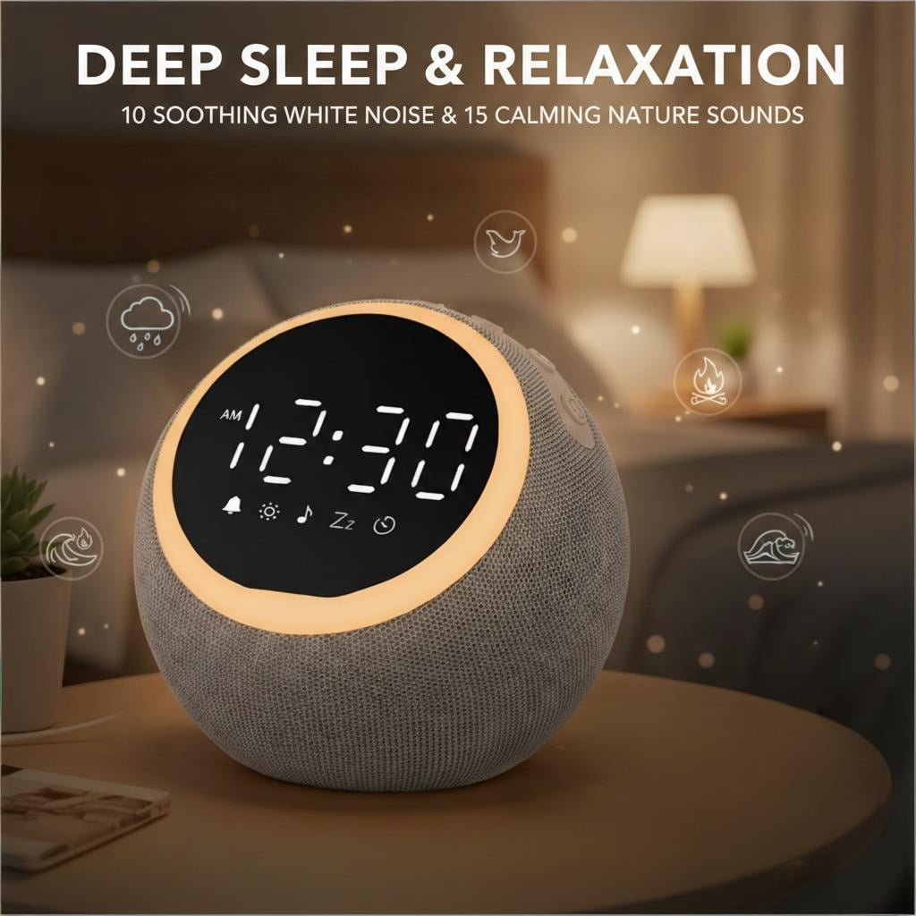 LEIKE Bedside White Noise Machine Alarm Clock with 25 Soothing Sounds ...
