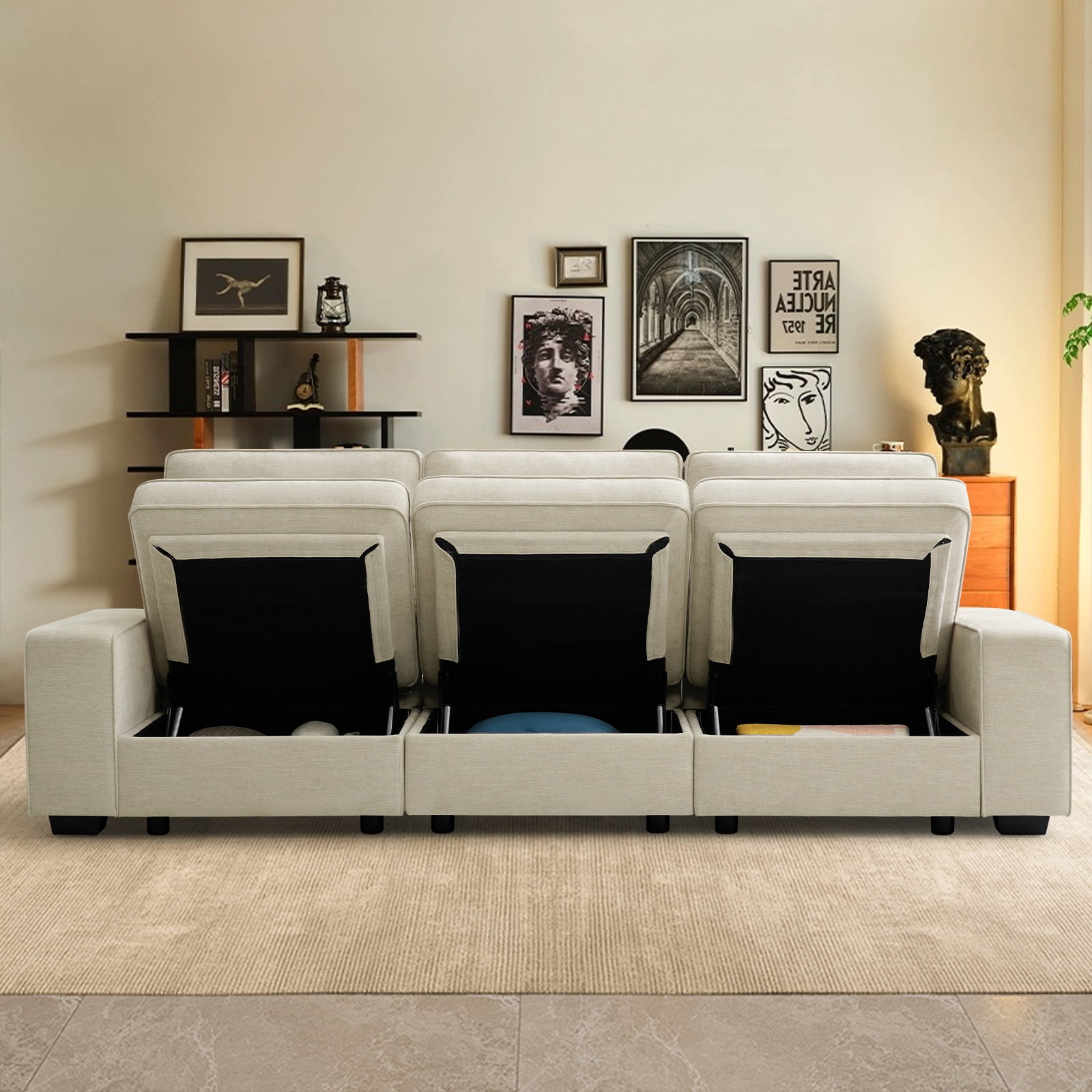 LEISLAND 100.5" Modular Sofa Couch with Storage&Charging Port, Comfy 3 ...