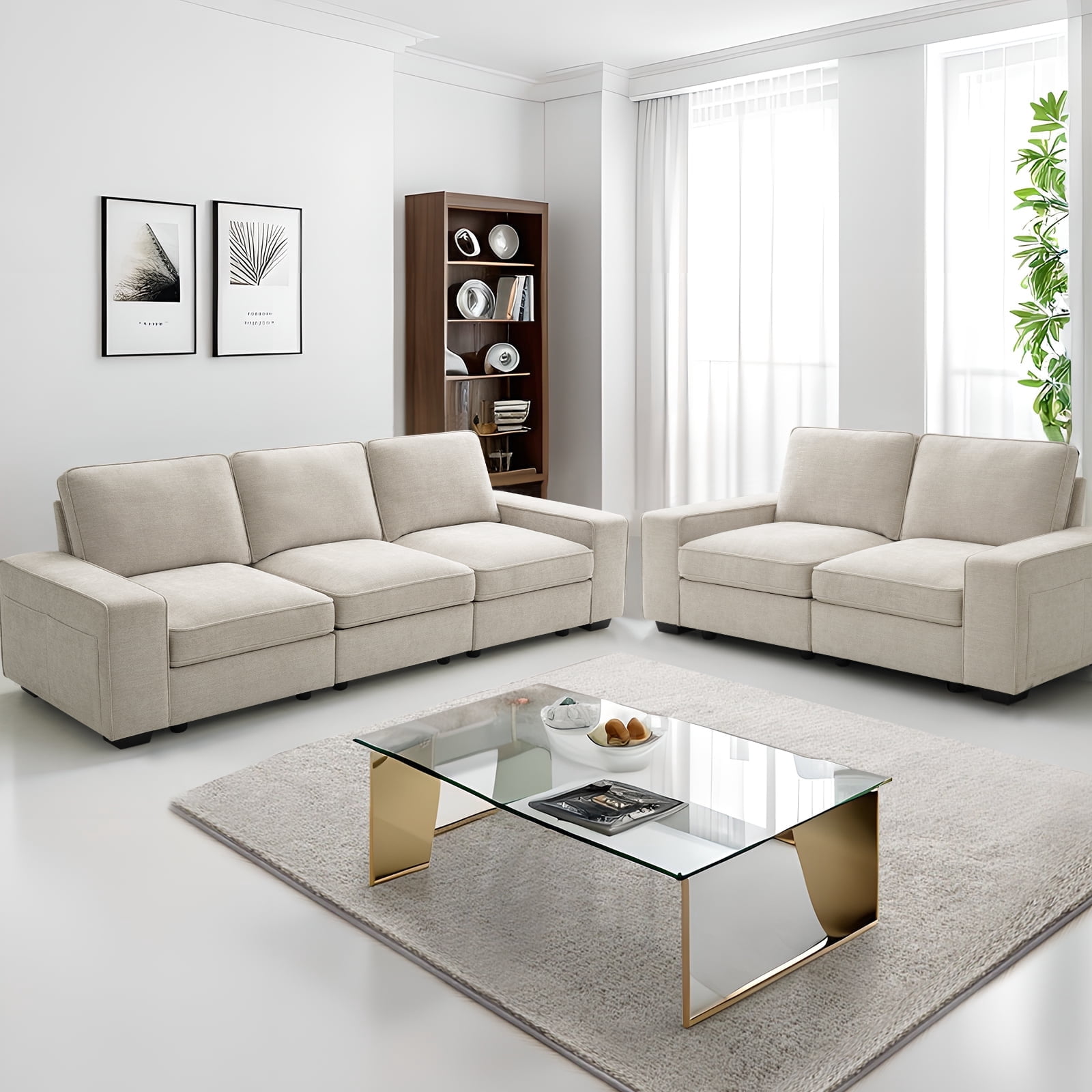 LEISLAND 2 Piece Set Comfy Sofa Couch with Storage, Modern Modular ...