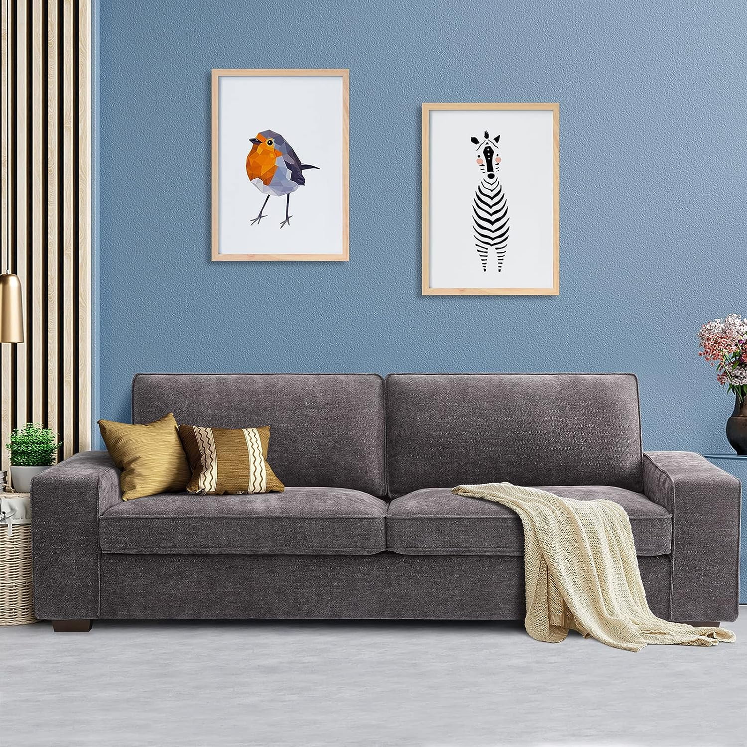 LEISLAND 88.58" Modern Sofas Couches for Living Room, Chenille Deep ...