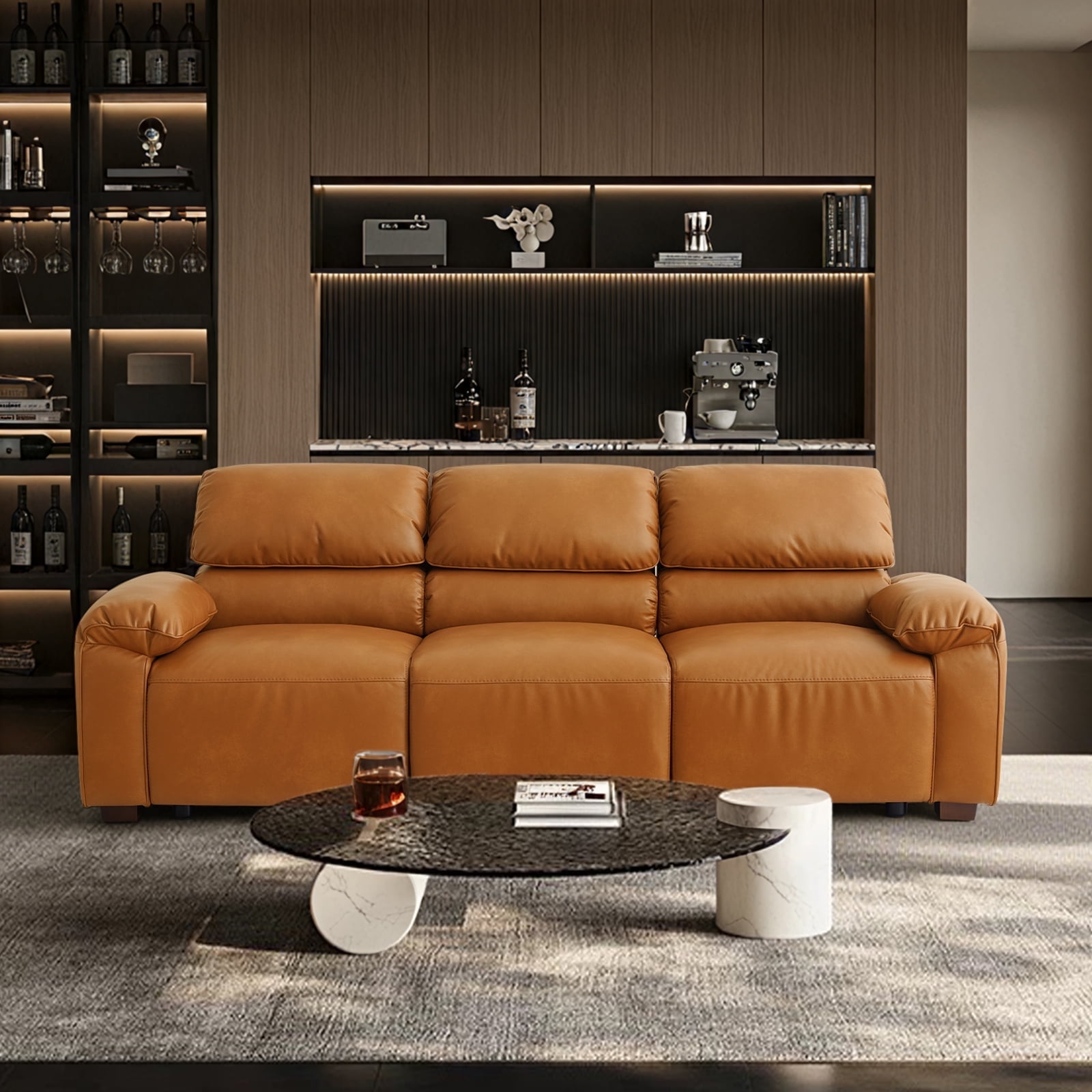 LEISLAND 95” Leather Modular Couch Sofa For Living Room, Modern ...