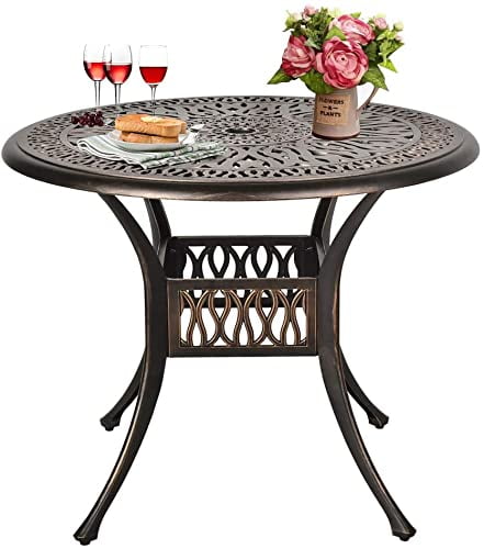 LEISU 35.4'' Patio Bistro Round Dining Table Cast Aluminum Bistro Table ...