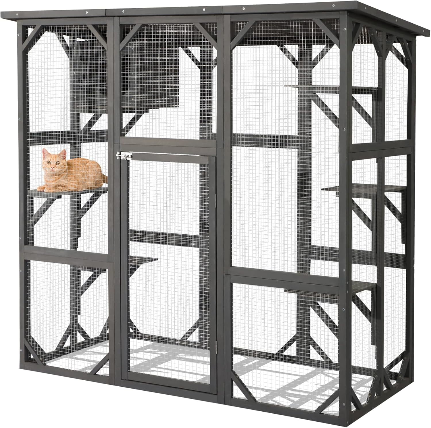 LEISU Large Outdoor Cat House Outdoor Wooden Cat Cage Cat Enclosure ...