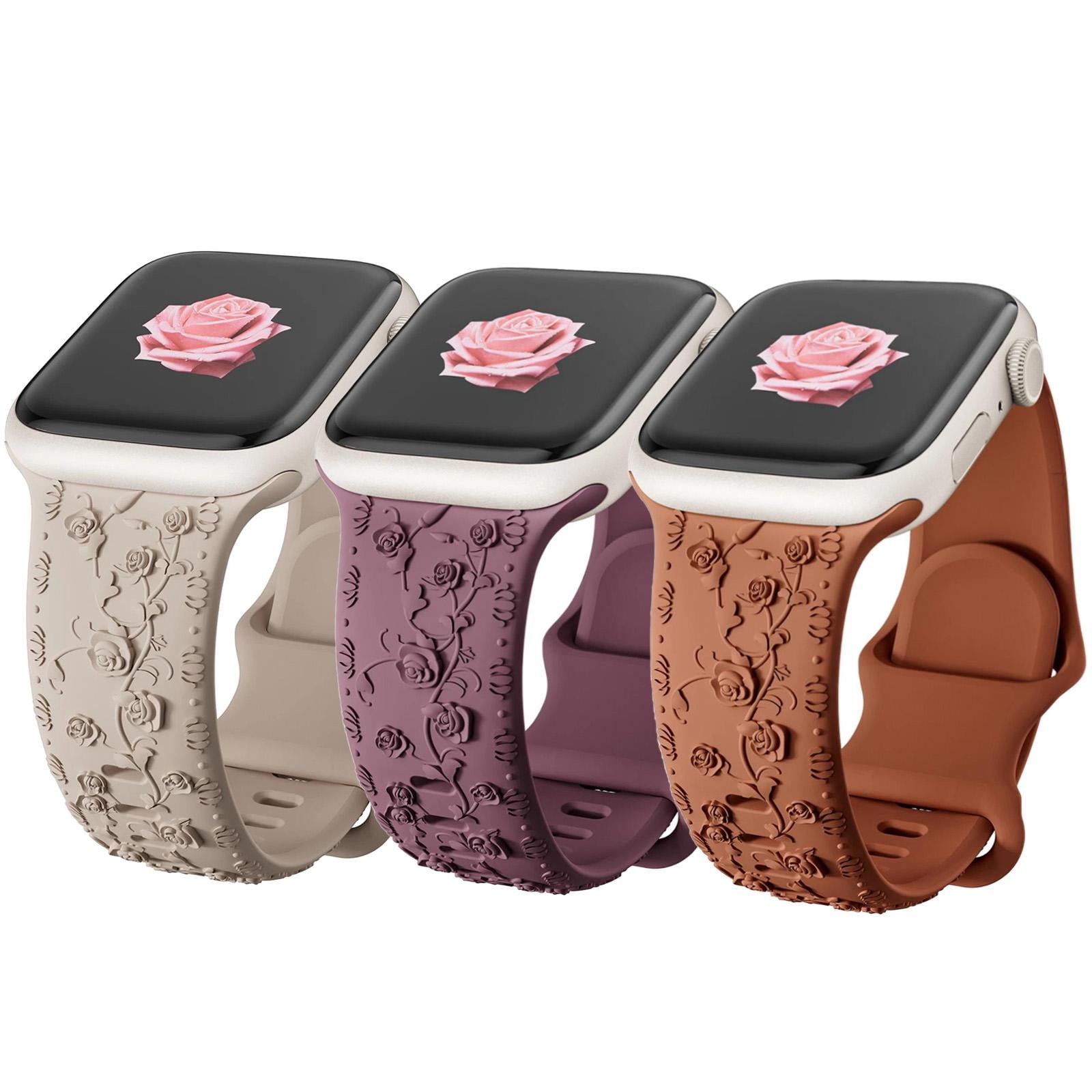 LEIXIUER Women Silicone Sport Floral Bands Compatible for Apple Watch ...
