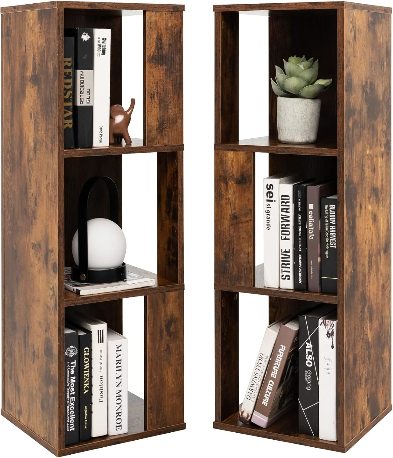 LEIYY 3 Cube Bookcase Set of 2, Modern Bookshelf w/Cubical Storage ...