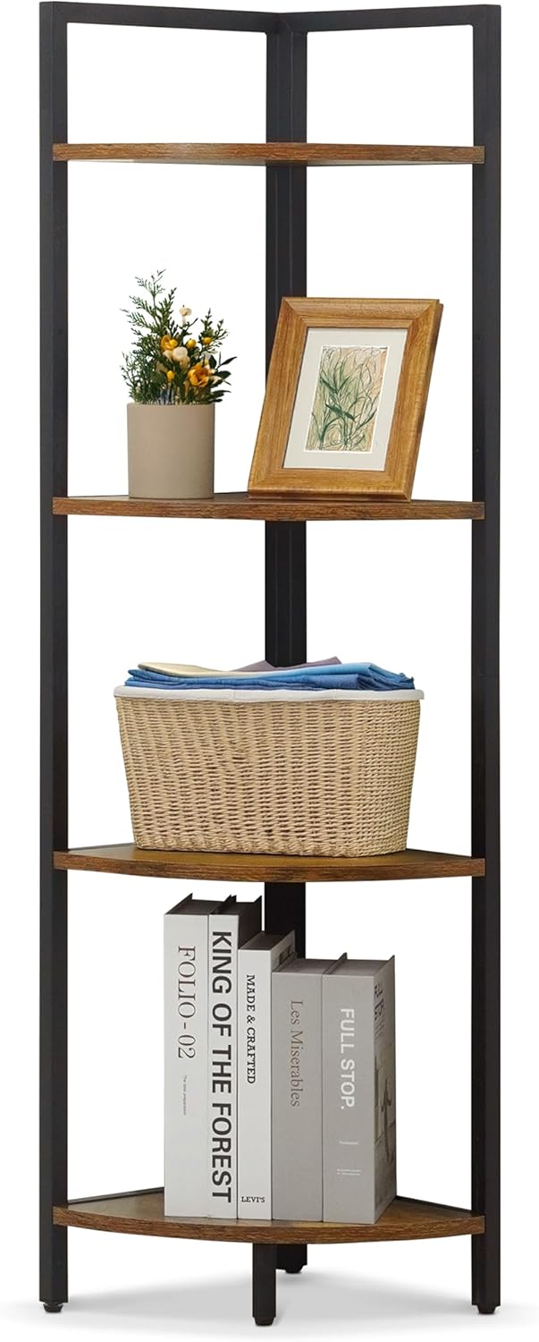 LEIYY 4 Tier Corner Shelf,Inch Tall Bookshelf, Display Rack With Metal ...