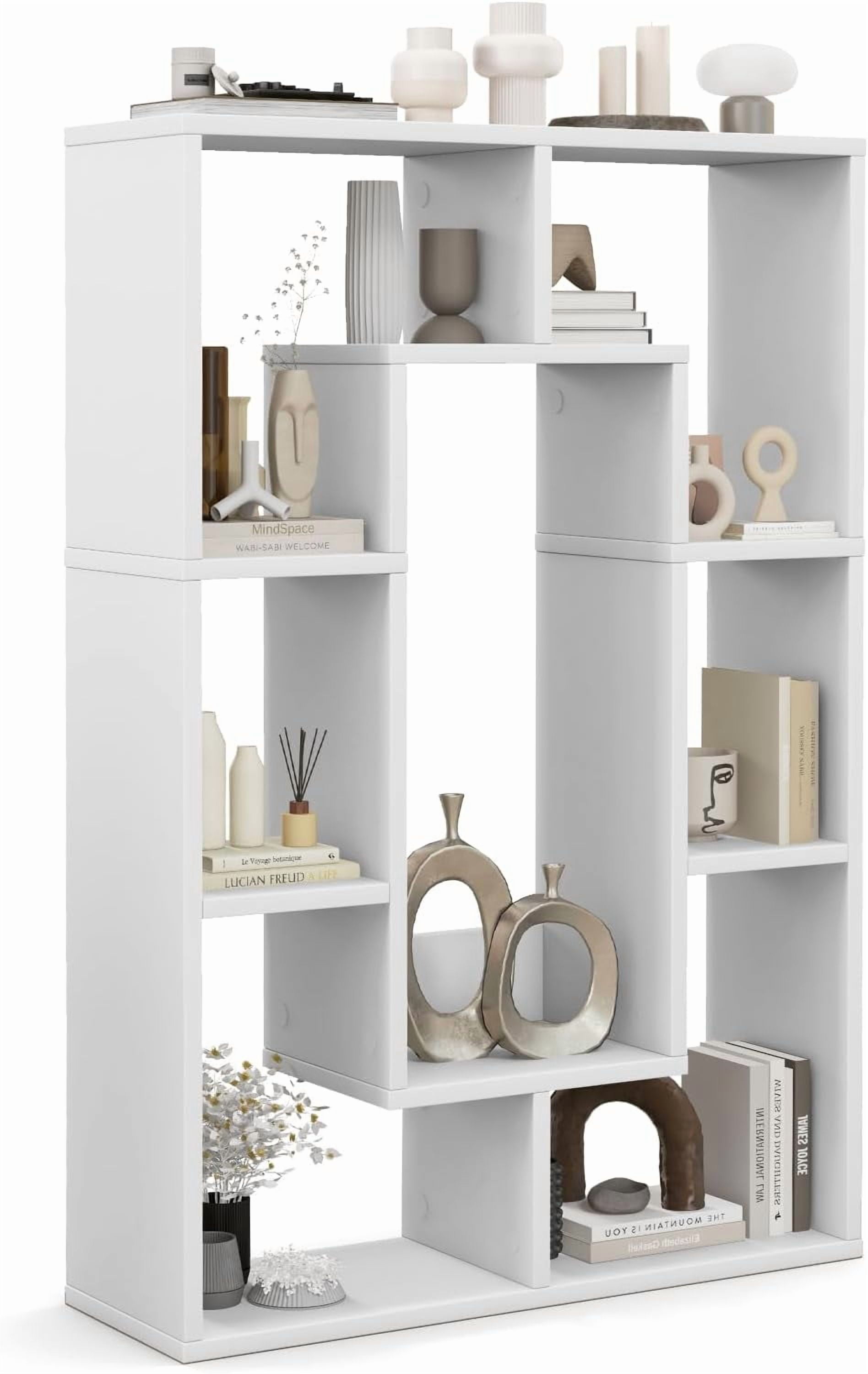 LEIYY Bookshelf, 35.5’’ Bookcase with 7 Cubes, Geometric Display Shelf ...