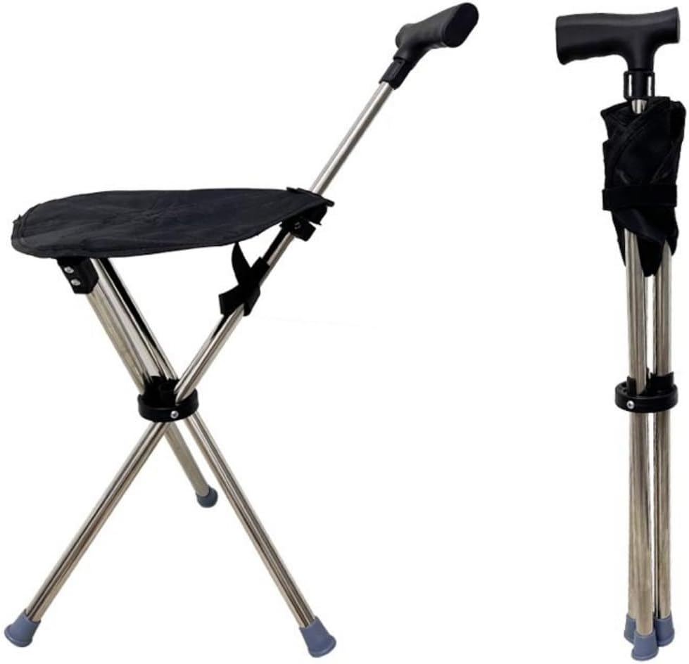 LEIYY Cane with Seat, Adjustable Height & Sturdy Support for Indoor ...