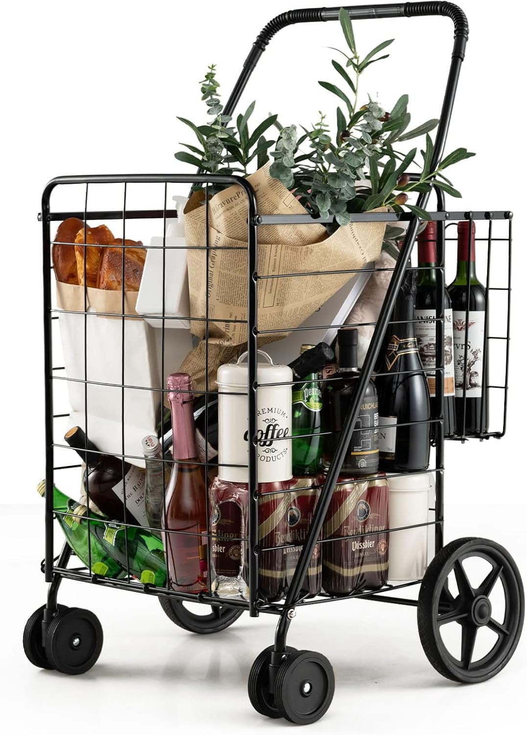 LEIYY Folding Shopping Cart, Jumbo Grocery Utility Cart with Double ...