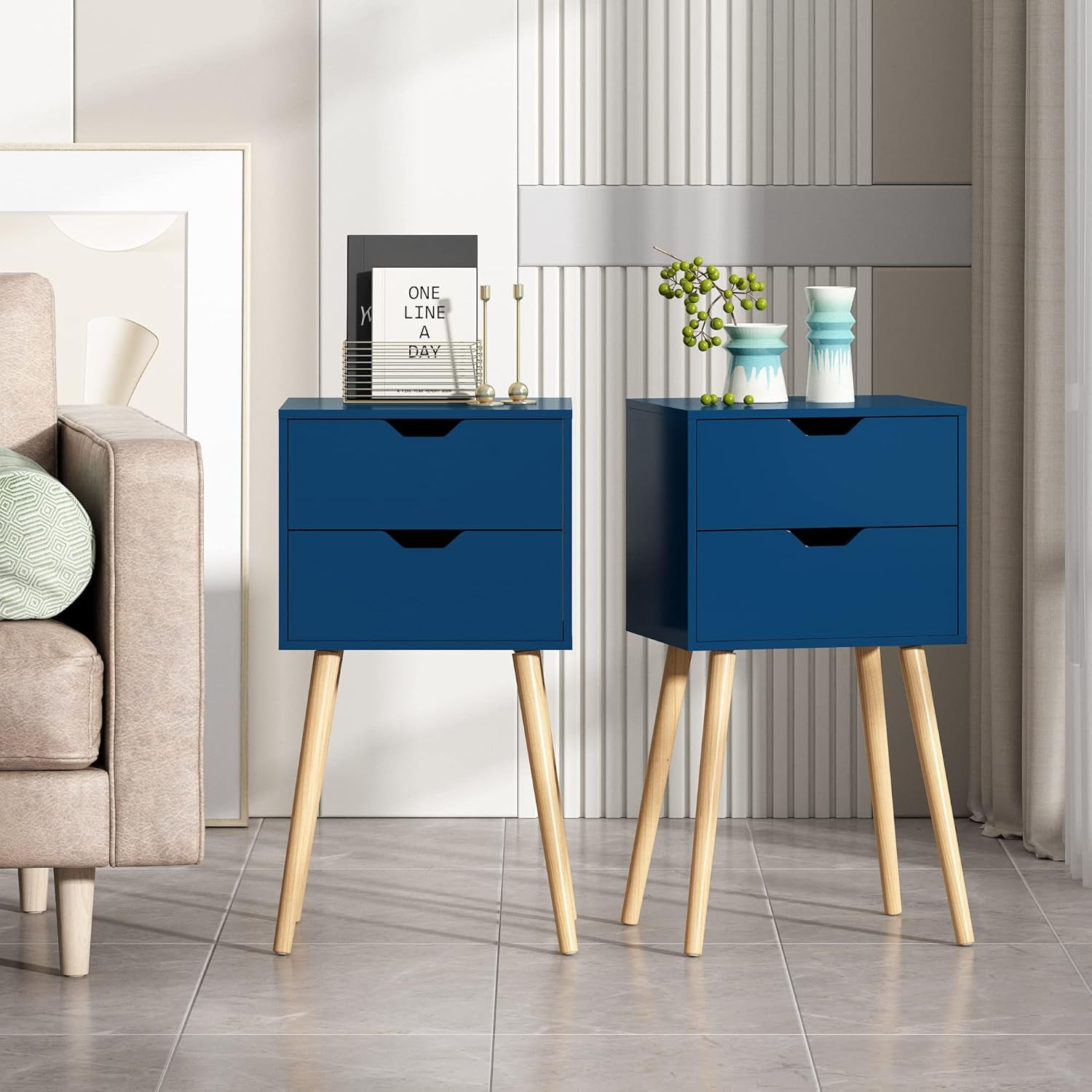 LEIYY Nightstands Set of 2, Night Stand with Drawers, Bedside Tables ...