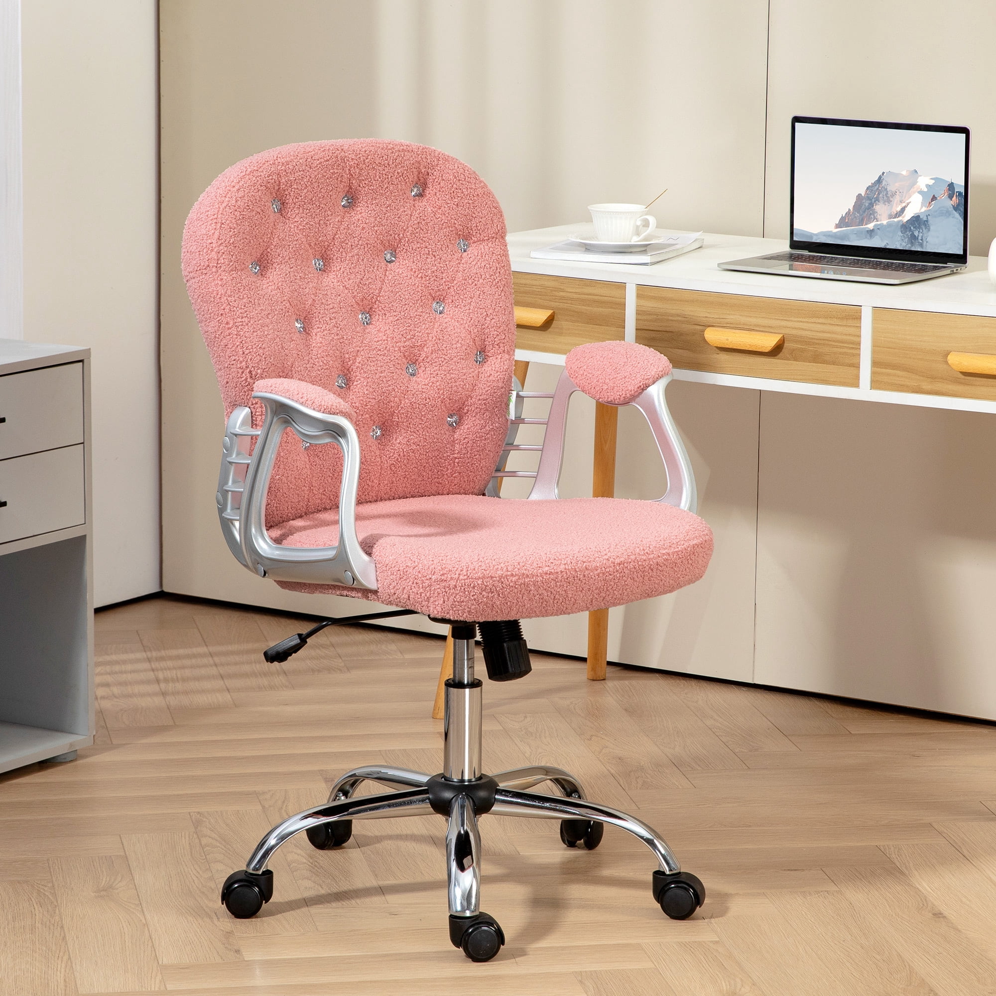 LEIYY Teddy Fleece Home Office Chair, Button Tufted Desk Chair with ...