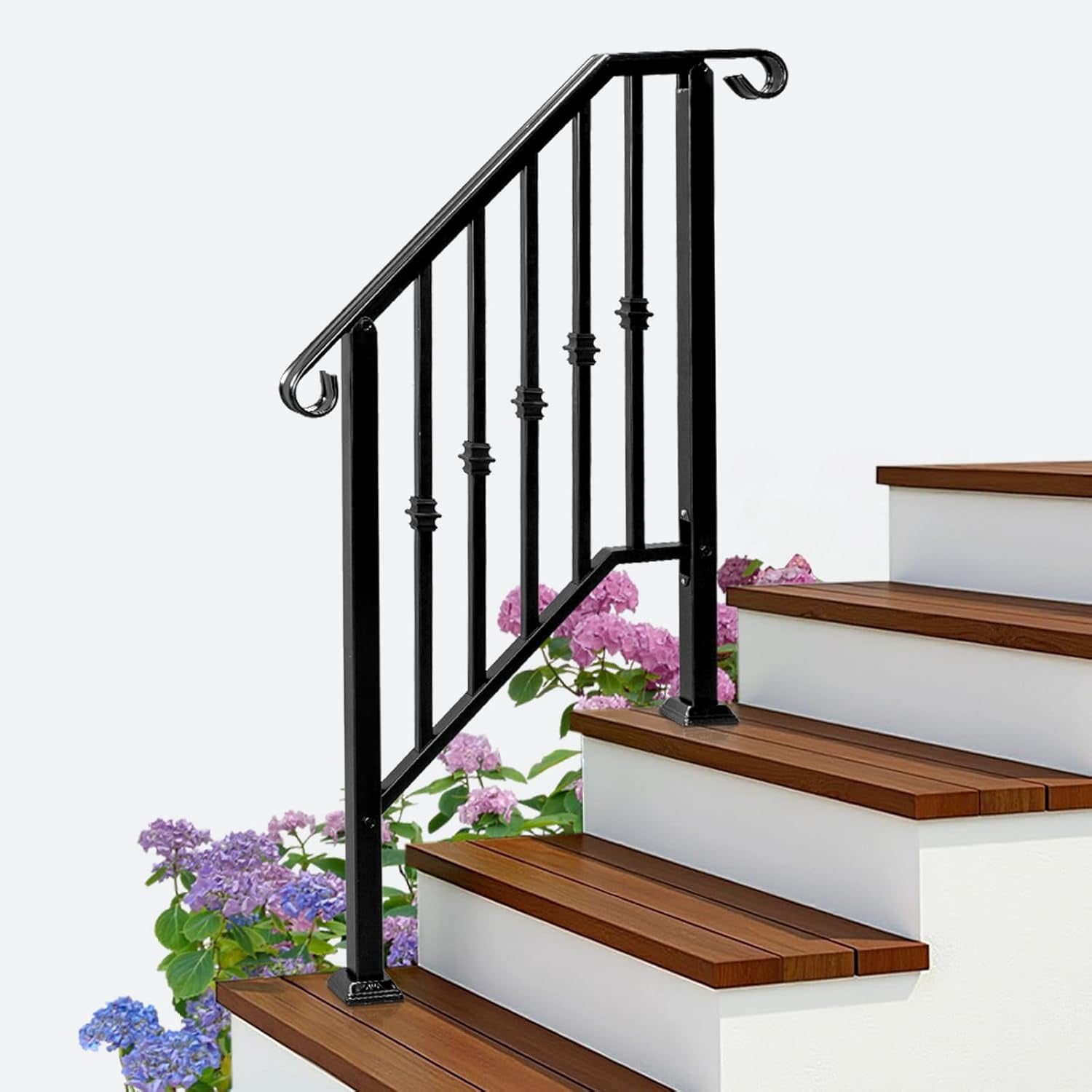 LEIYY Upgraded Outdoor Handrail, Stair Handrail Fits 2 to 3 Steps ...
