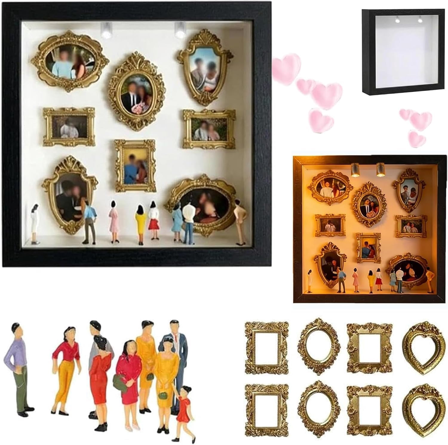 LEJHVAQK 15-Piece DIY Mini Museum Kit - 3D Diorama Shadow Box with LED ...
