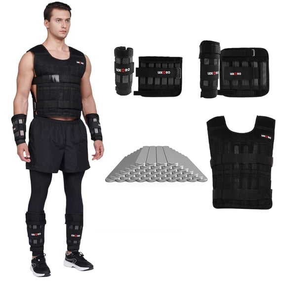 LEKARO Adjustable 44lb Weighted Training Vest, Steel Plates, Arm and ...