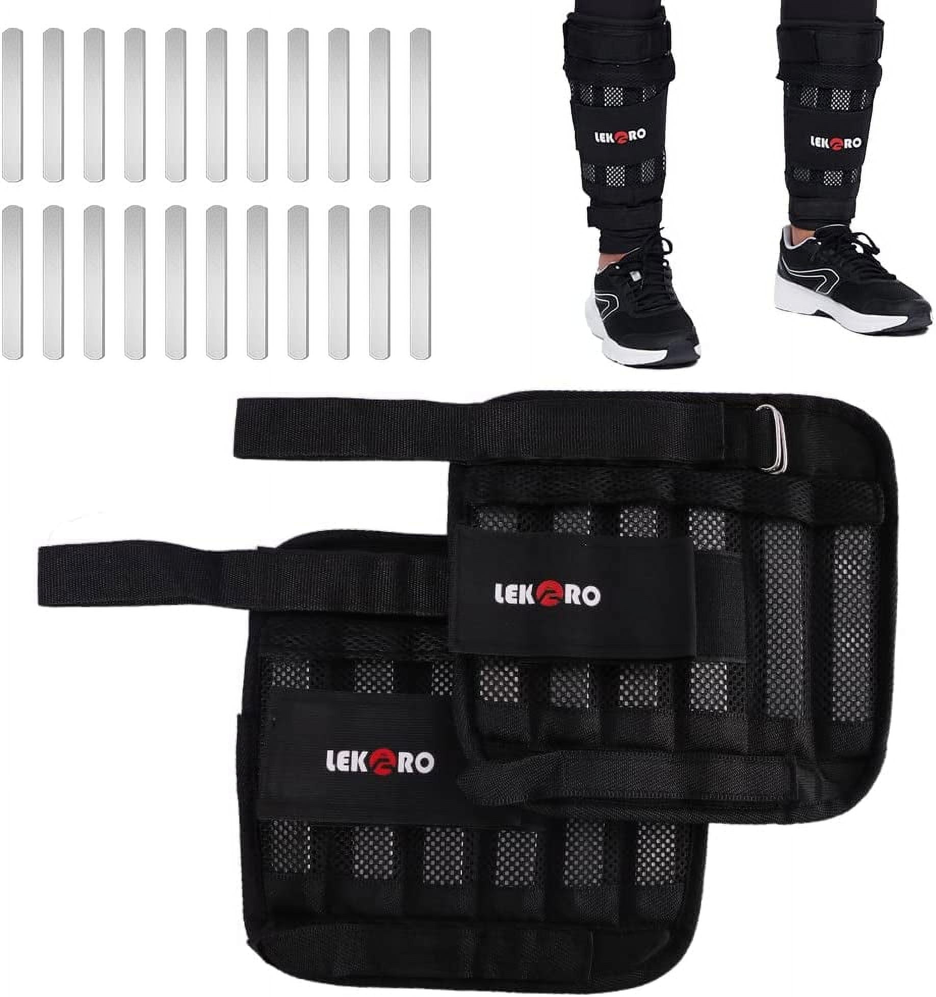 LEKARO Adjustable Wrist Ankle Weights, 11lbs, Soft Cotton, Velcro Strap ...