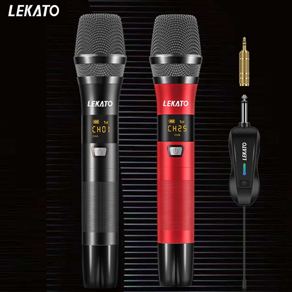 LEKATO UHF Wireless Microphone Rechargeable Cordless Metal Dual ...