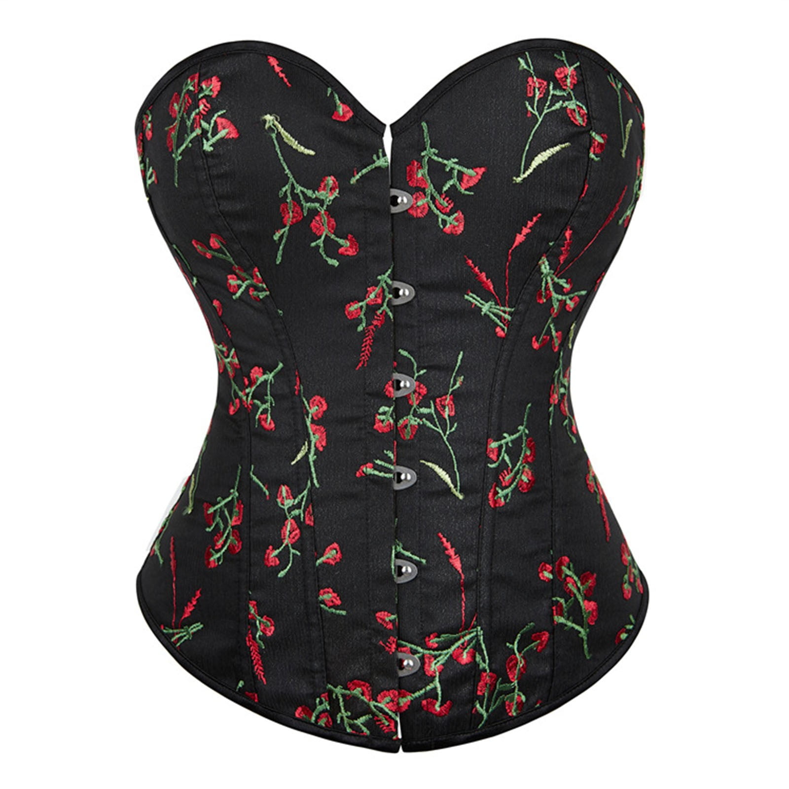 LEKDFST Black Womens Overbust Corset Top Black Floral Embroidered Sexy ...