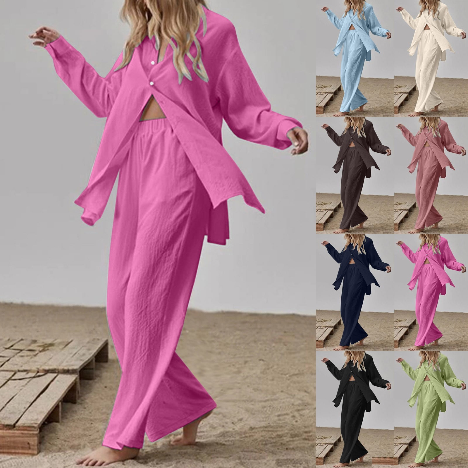 LEKDFST Casual 2 Piece Sets for Women Summer Loungewear Sets Button ...