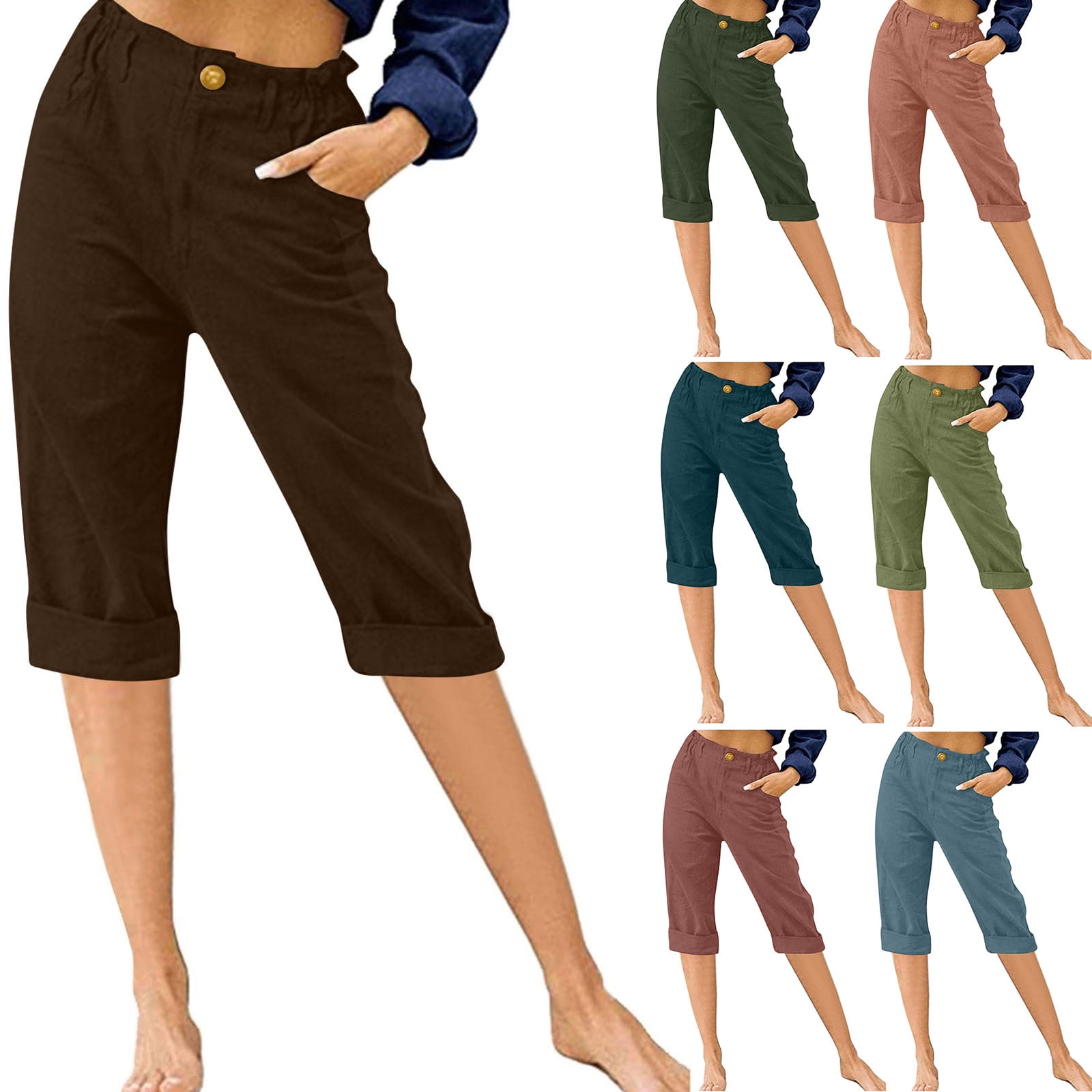 LEKDFST Dressy Capri Pants For Women Resort Elastic Waist Straight Leg ...