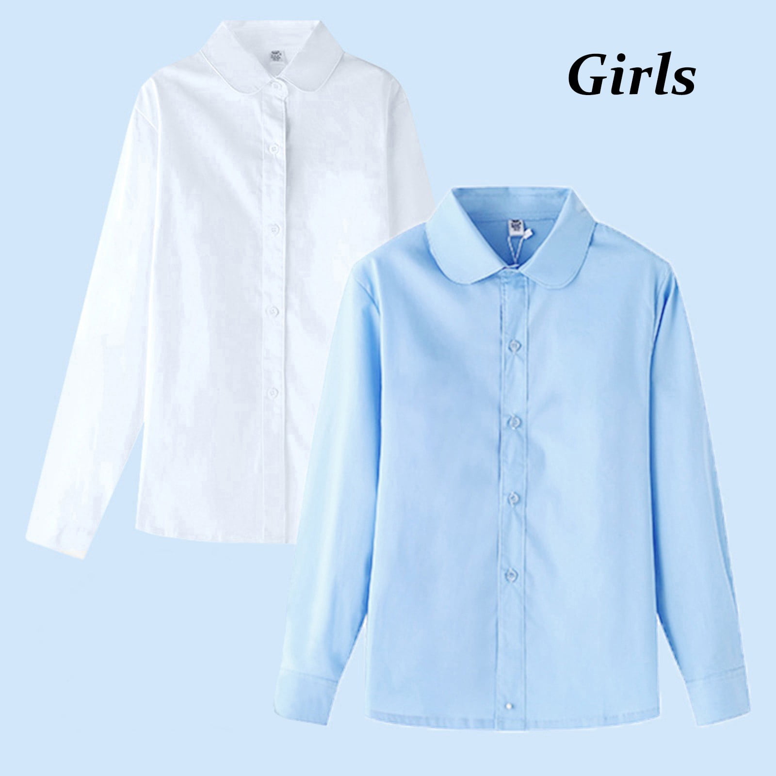 LEKDFST Girls White Dress Shirt Long Sleeve School Uniform Blouse ...