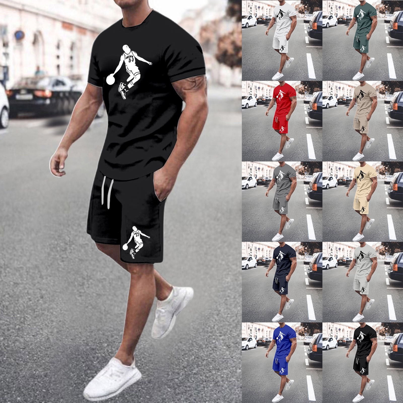 LEKDFST Men Short Set 2 Piece Summer Outfits Loose Fit Letter Print ...