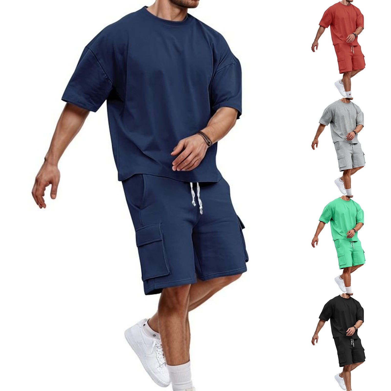 LEKDFST Mens 2 Piece Short Sets Summer Outfits Hipster Patchwork Tee ...