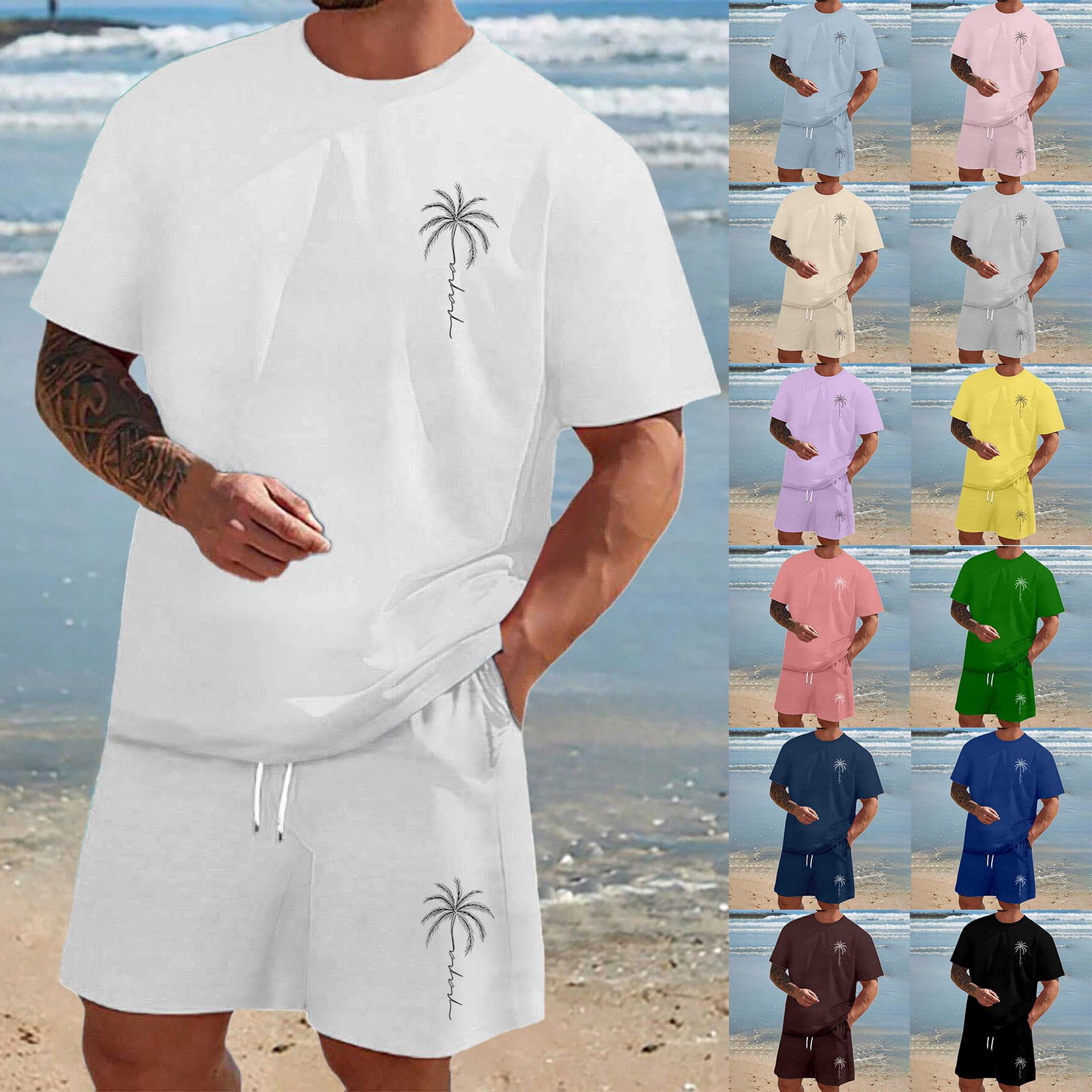 LEKDFST Mens Short Sets 2 Piece Outfits Letter Print Short Sleeve ...