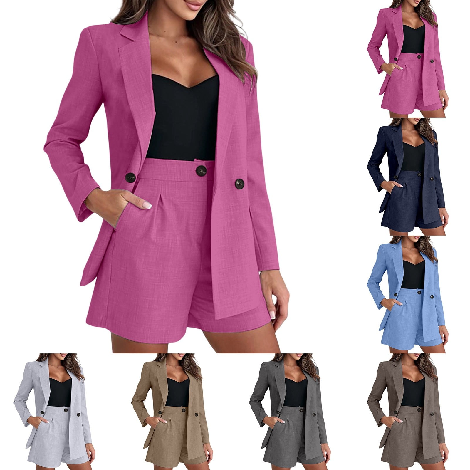 LEKDFST Shorts Sets Women 2 Piece Outfits Shorts Suit Button Front Pure ...