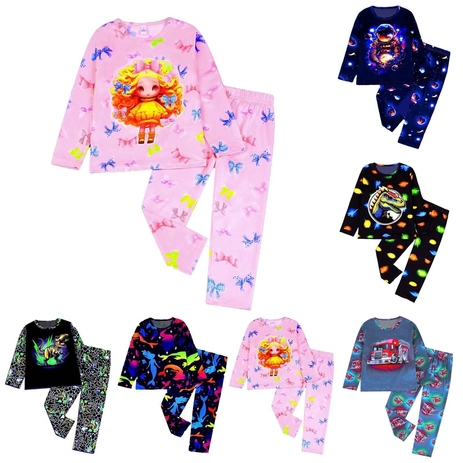 LEKDFST Toddler Kids Pajamas Set Funny Cartoon Print Long Sleeve Top ...