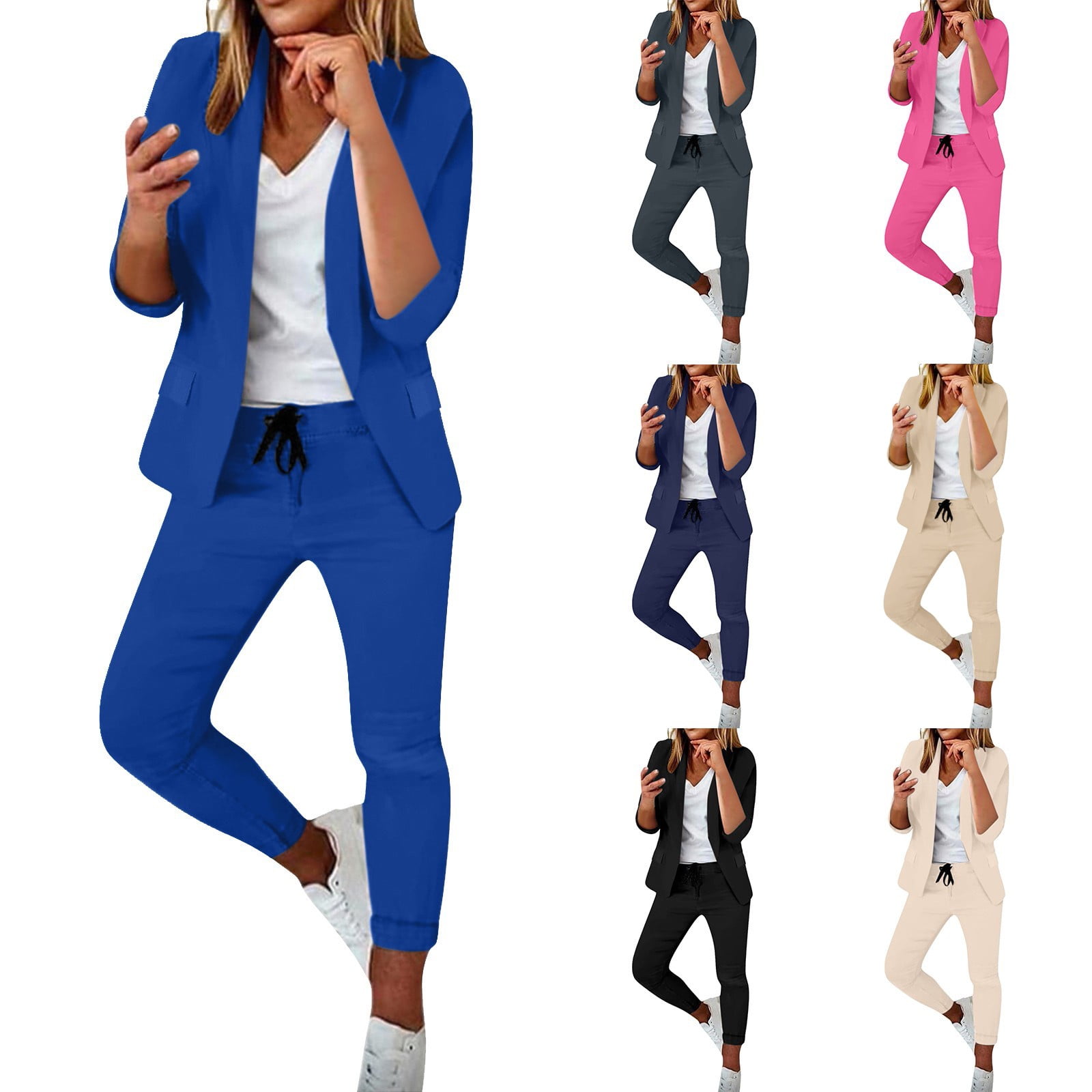 LEKDFST Womens 2 Piece Blazer Sets Open Front Blazers and Slim Fit ...