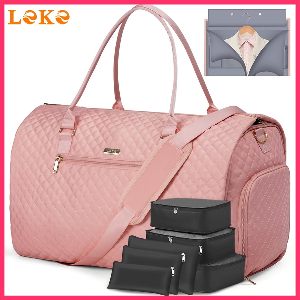 LEKE - Pink diagonal quilted suit bag set with secondary upgrade ...
