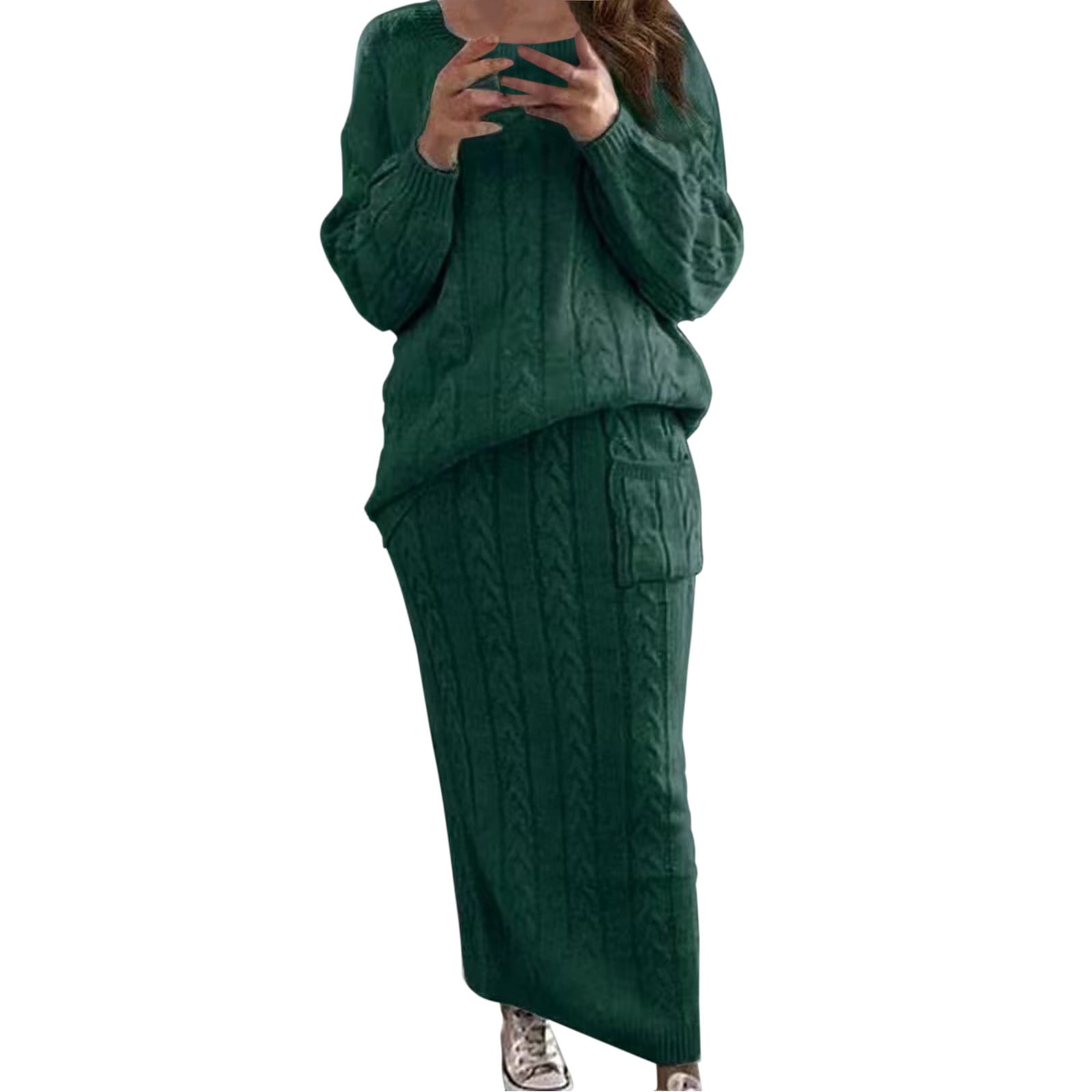 LEKODE 2 Piece Outfits Sweater Skirt Set Sweater Skirt Set Cable Knit ...