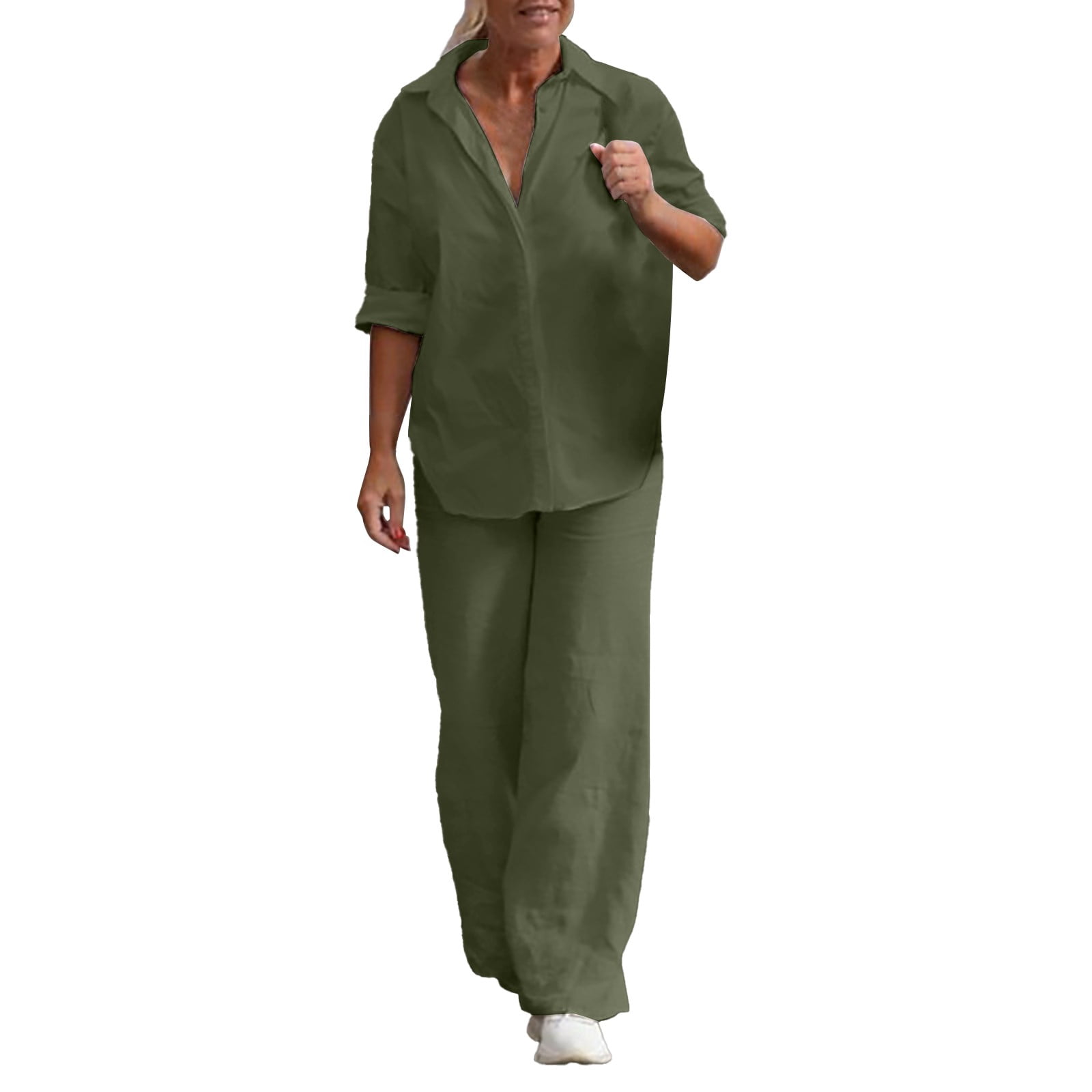 LEKODE 2 Piece Sets for Women Summer Linen Short Sets for Women ...