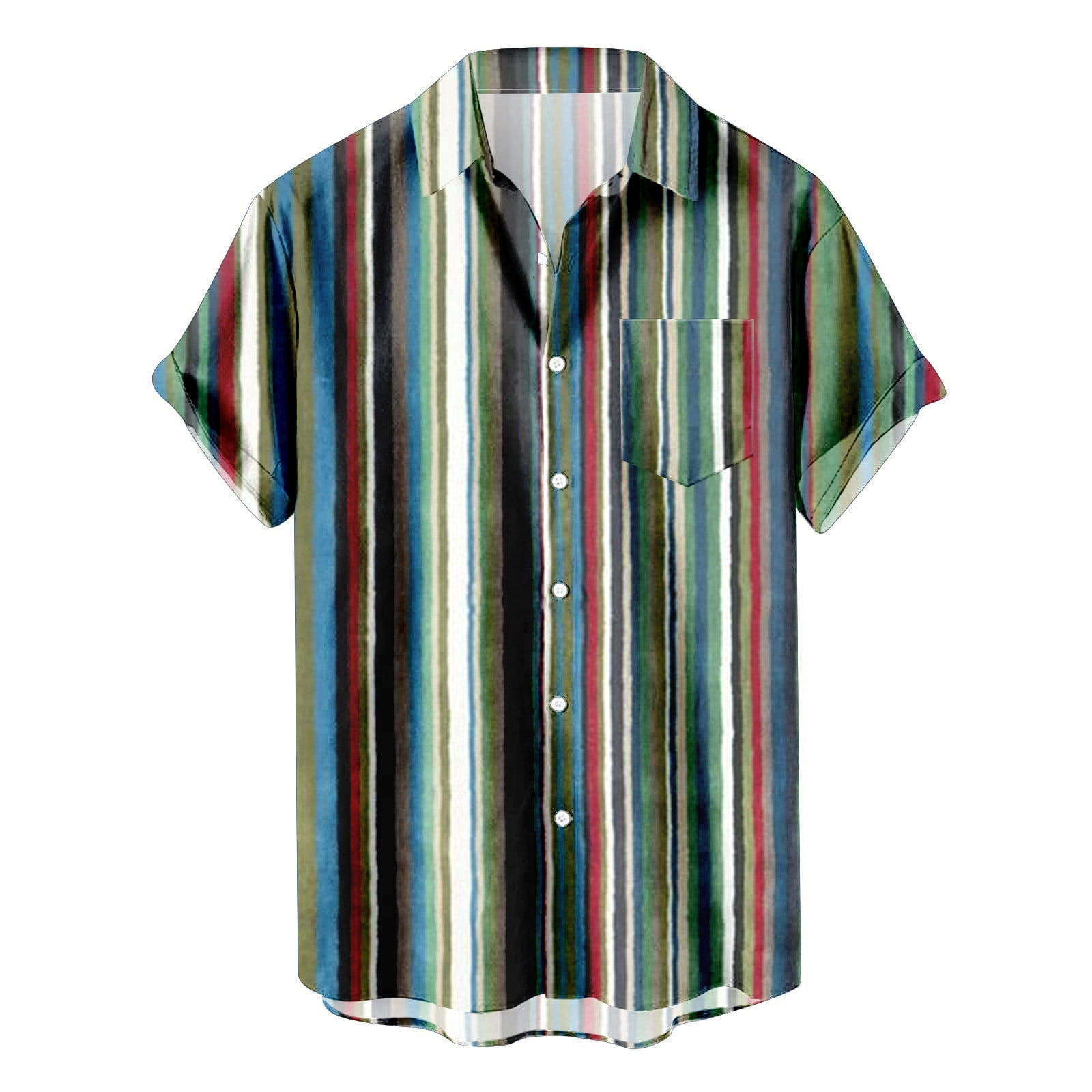 LEKODE Men's Short Sleeve Button Down Casual Colorful Striped Shirt ...