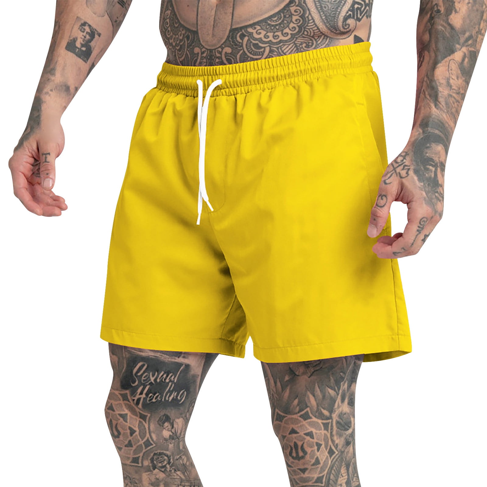Lekode Mens Swim Trunks Quick Dry Beach Shorts Solid Color Surfing