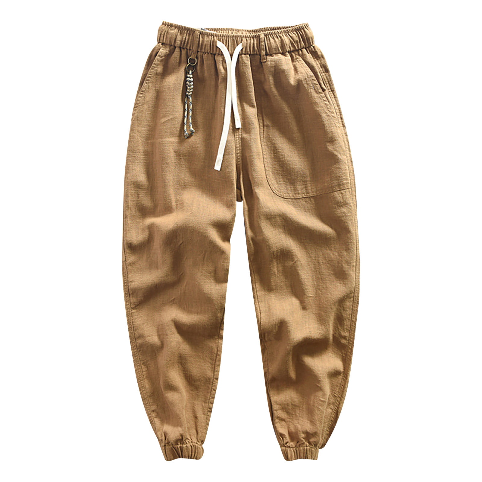 Lekode Mens Cotton Linen Pants Loose Fit Elastic Drawstring Waist