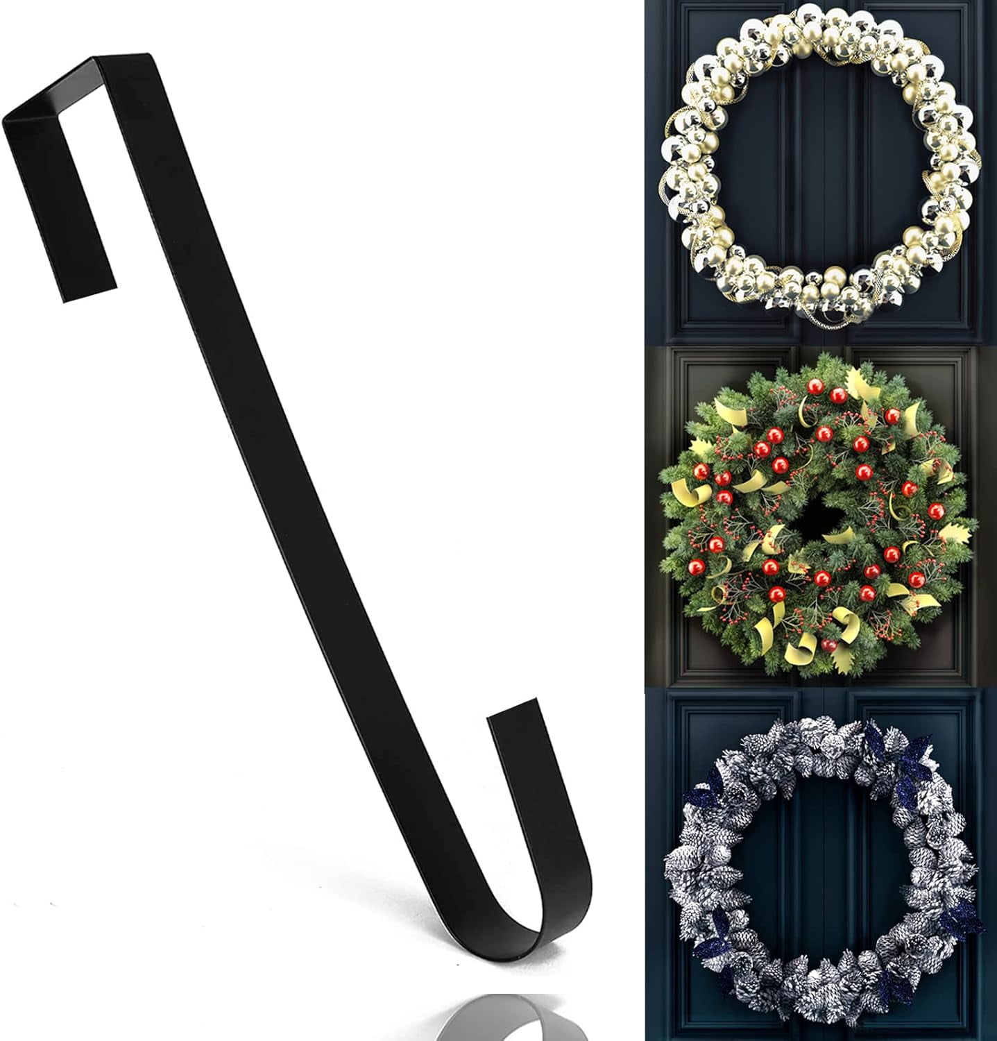 LEKODE Over Door Wreath Hook Thin Metal Overdoor Wreath Holder Seasonal ...