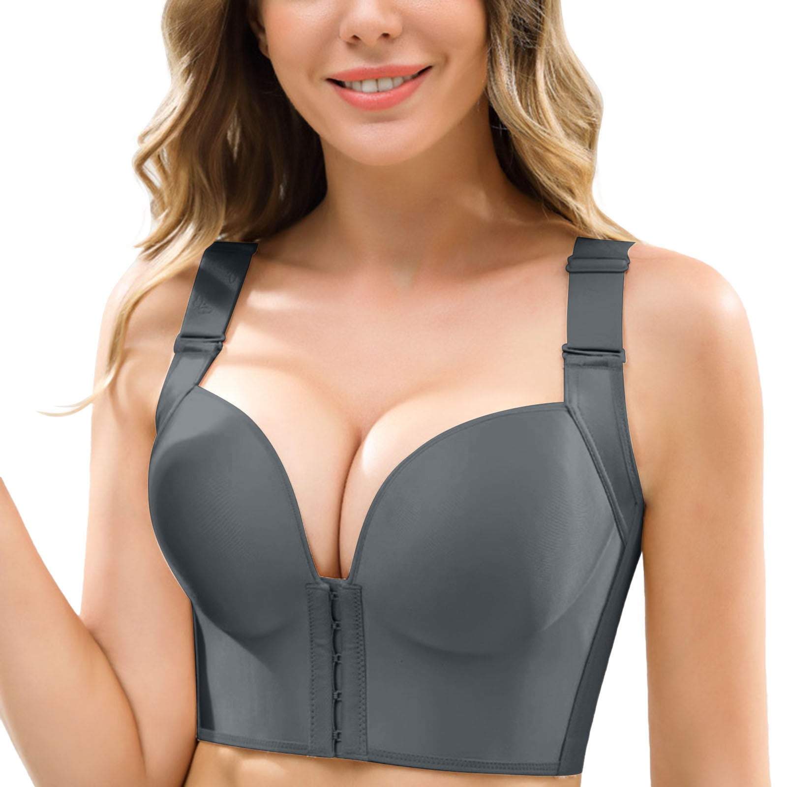 LEKODE Plus Size Bras for Women Front Closure Wire-Free Full Coverage Bra Longline Push Up Bra ...