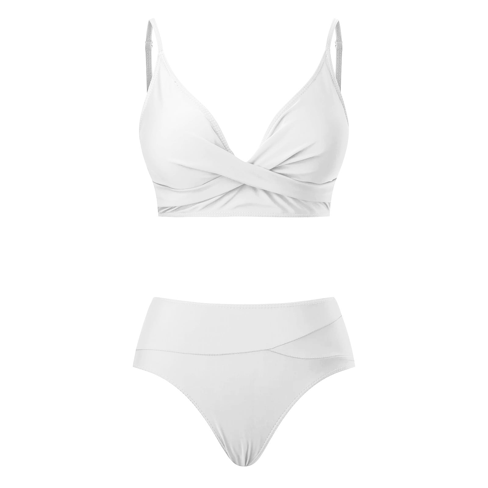 Lekode Womens Retro High Waist Bikini Two Piece Swimsuit Vintage V Neck