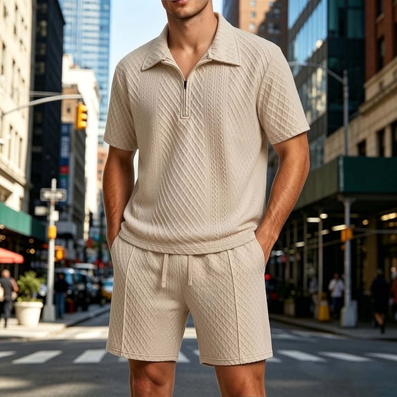 LEKWK 2 Piece Set for Men Loose Fit Solid Textured Beach Vacation ...