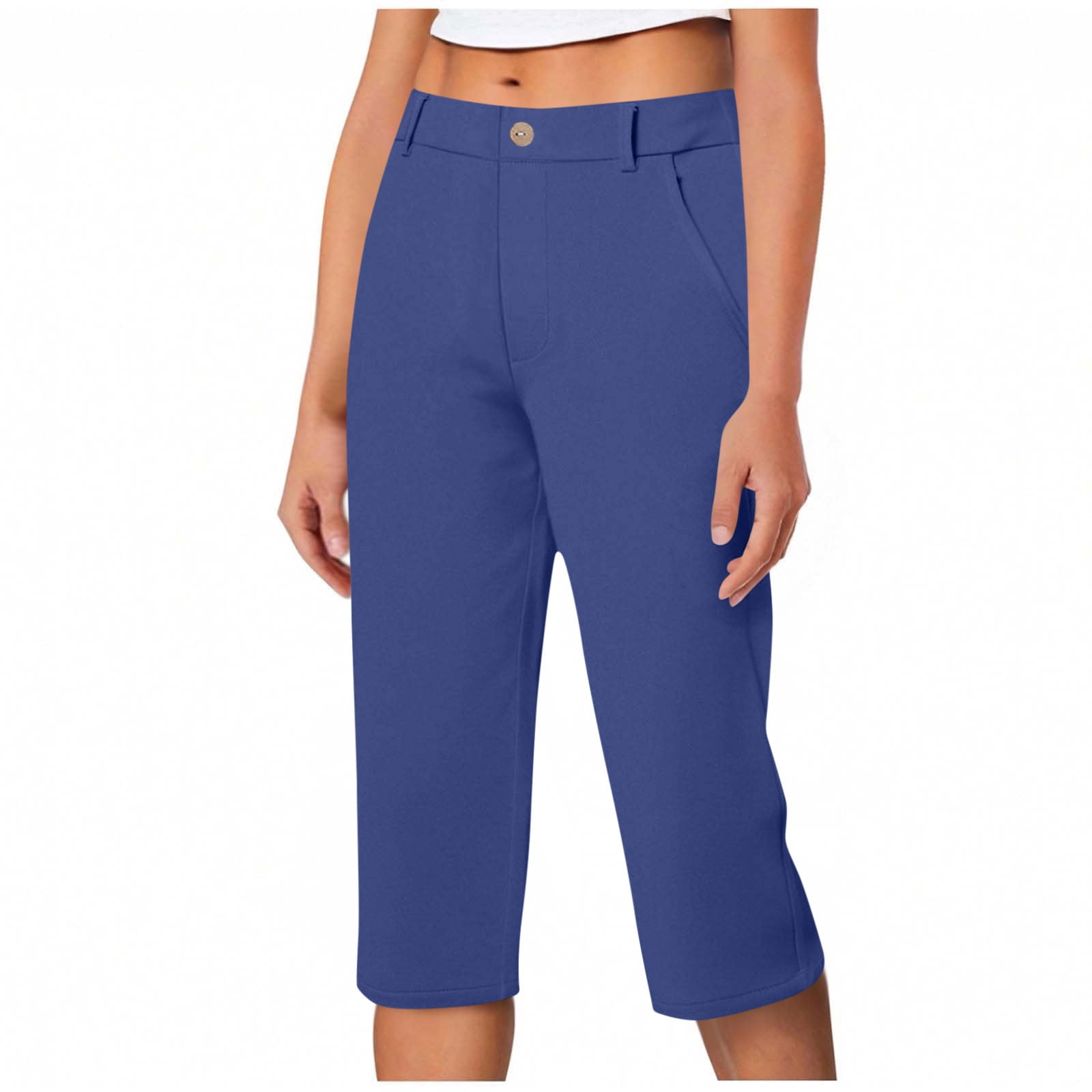 LEKWK Capri Yoga Pants for Women Wide Leg Button Trouser Yoga Pants ...