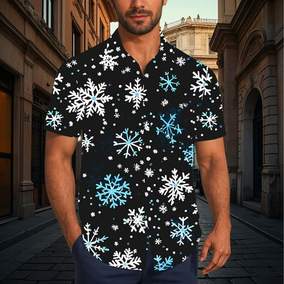 LEKWK Christmas Shirts for Men Button Down Short Sleeve T-Shirts ...