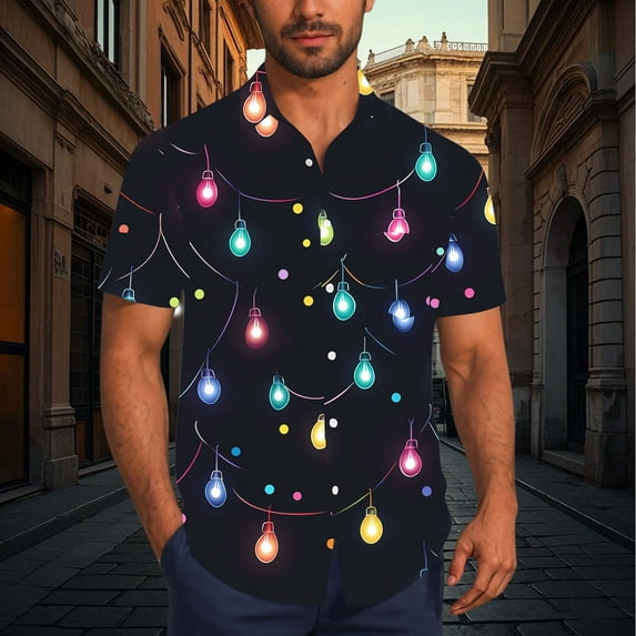 LEKWK Christmas Shirts for Men Button Down Short Sleeve T-Shirts ...