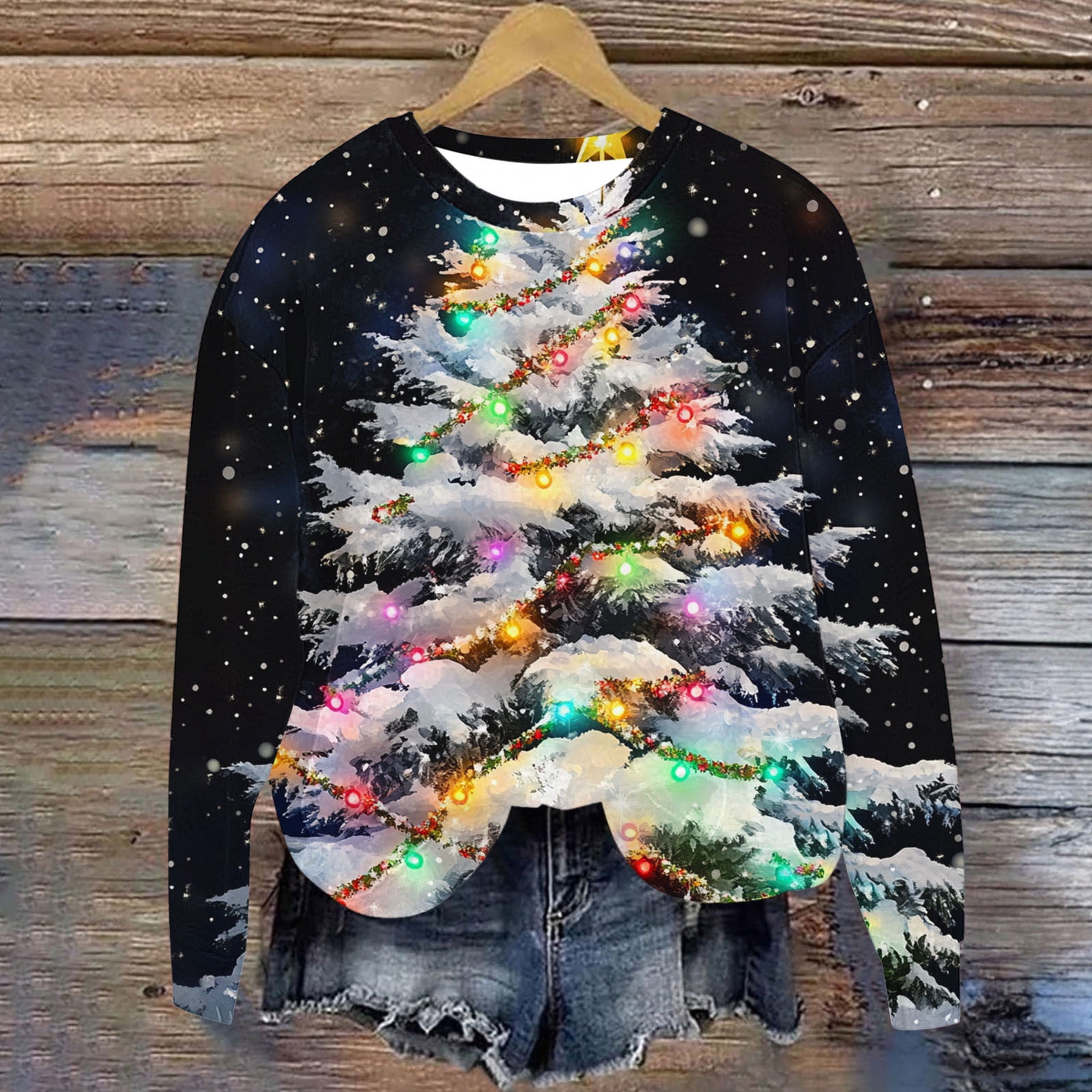 LEKWK Christmas Tree Sweatshirts Women Vintage Holiday Party Shirts ...